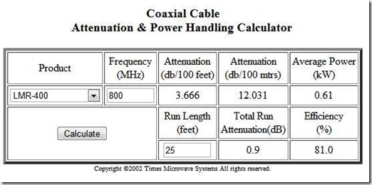 EVDO Tips and Tweaks: Cable Loss Calculator